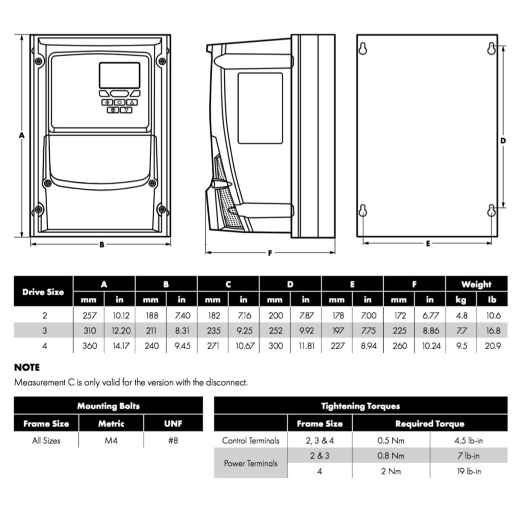 ODP-2-42100-3HF4A-MN – 10HP, 30A, 200V - 240V, Three Phase – Variable ...